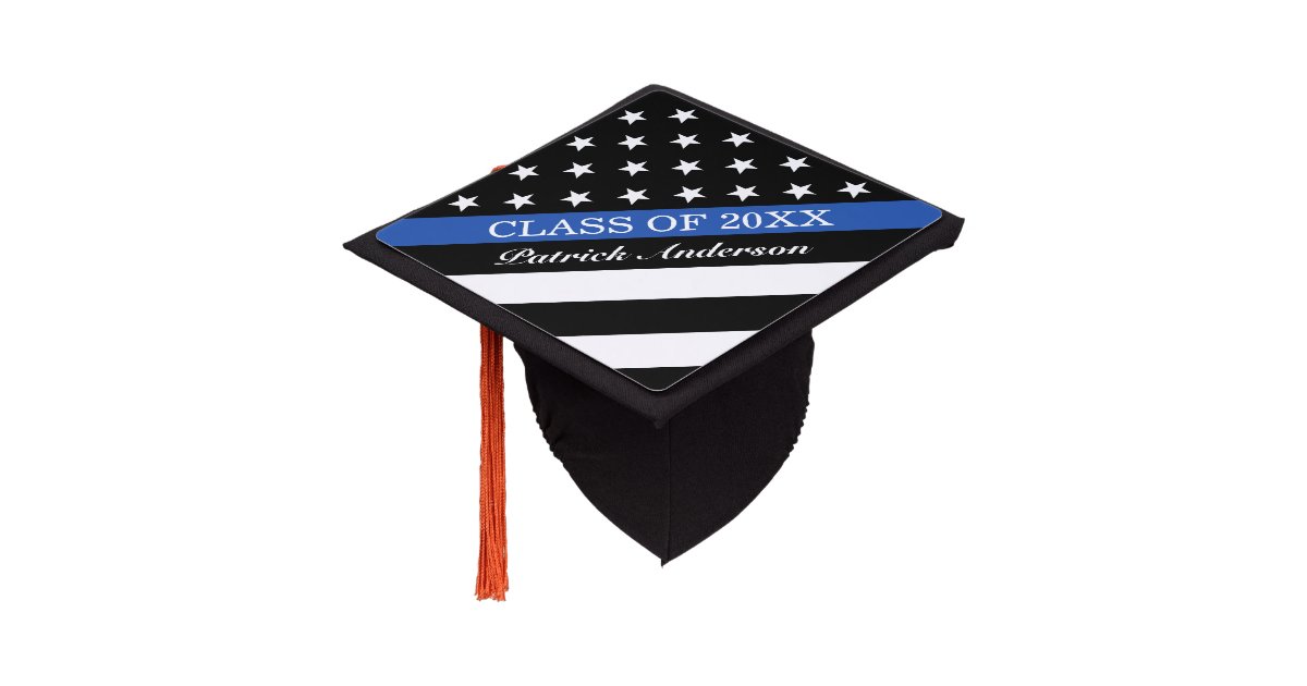 Police Thin Blue Line Flag with Name Graduation Cap Topper | Zazzle