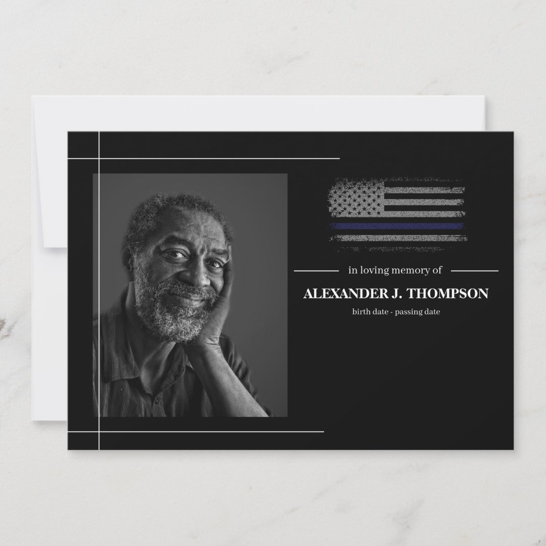 Police Thin Blue Line In Loving Memory Funeral Thank You Card | Zazzle