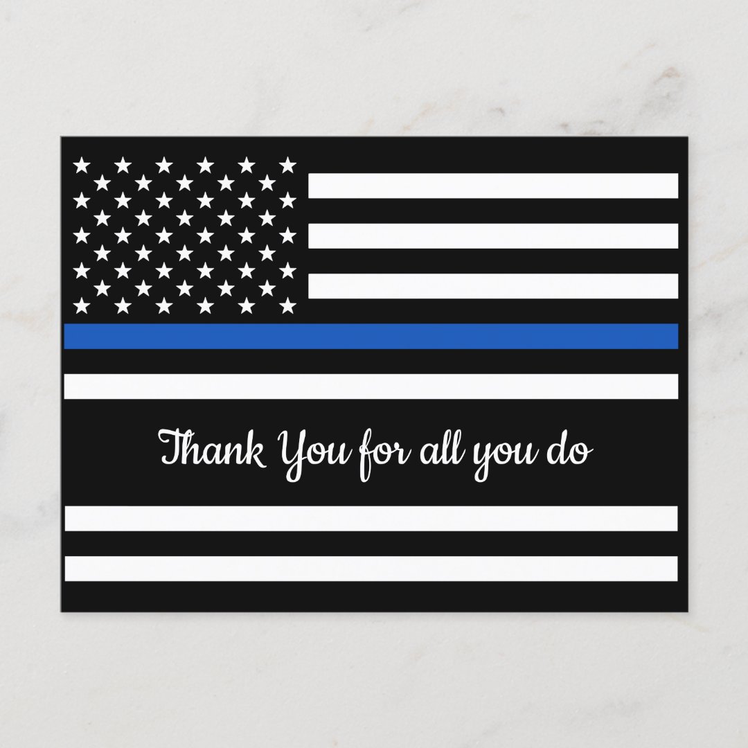 Police Thin Blue Line Law Enforcement Thank You Postcard | Zazzle