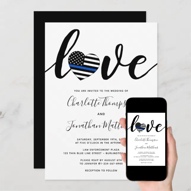 Police Thin Blue Line Law Enforcement Wedding Invitation | Zazzle