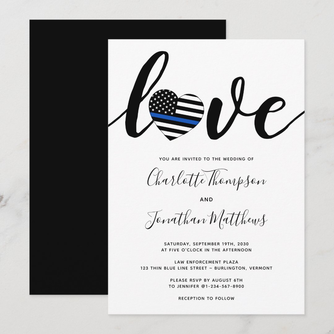 Police Thin Blue Line Law Enforcement Wedding Invitation | Zazzle