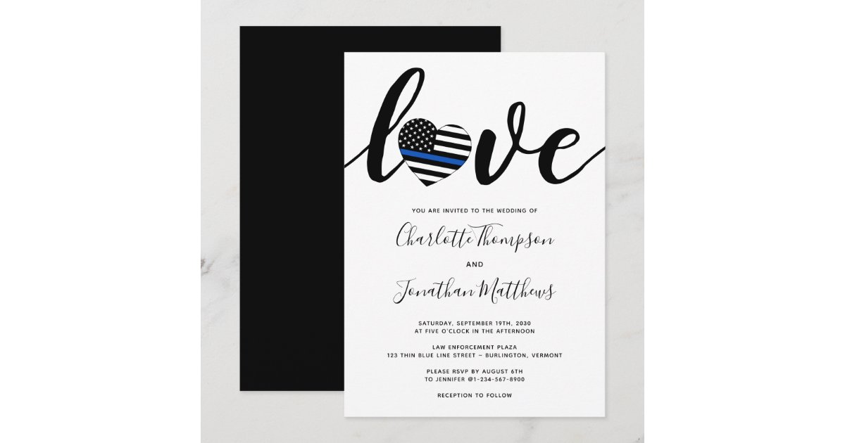 Police Thin Blue Line Law Enforcement Wedding Invitation | Zazzle