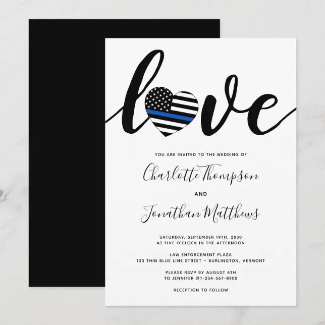 Police Thin Blue Line Law Enforcement Wedding Invitation | Zazzle