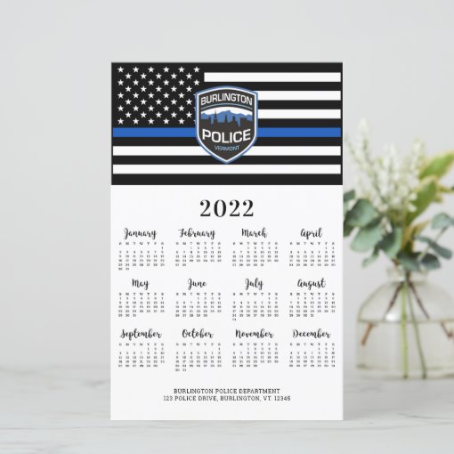 Police Thin Blue Line Logo 2022 Calendar Card | Zazzle