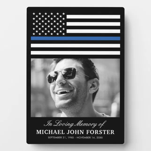 Police Thin Blue Line Memorial Photo Plaque | Zazzle
