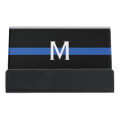 Police Thin Blue Line Monogram Desk Business Card Holder | Zazzle