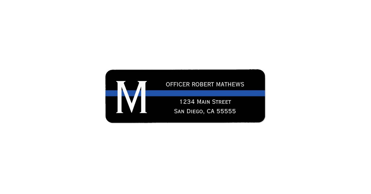 Police Thin Blue Line Monogrammed Return Address Label | Zazzle