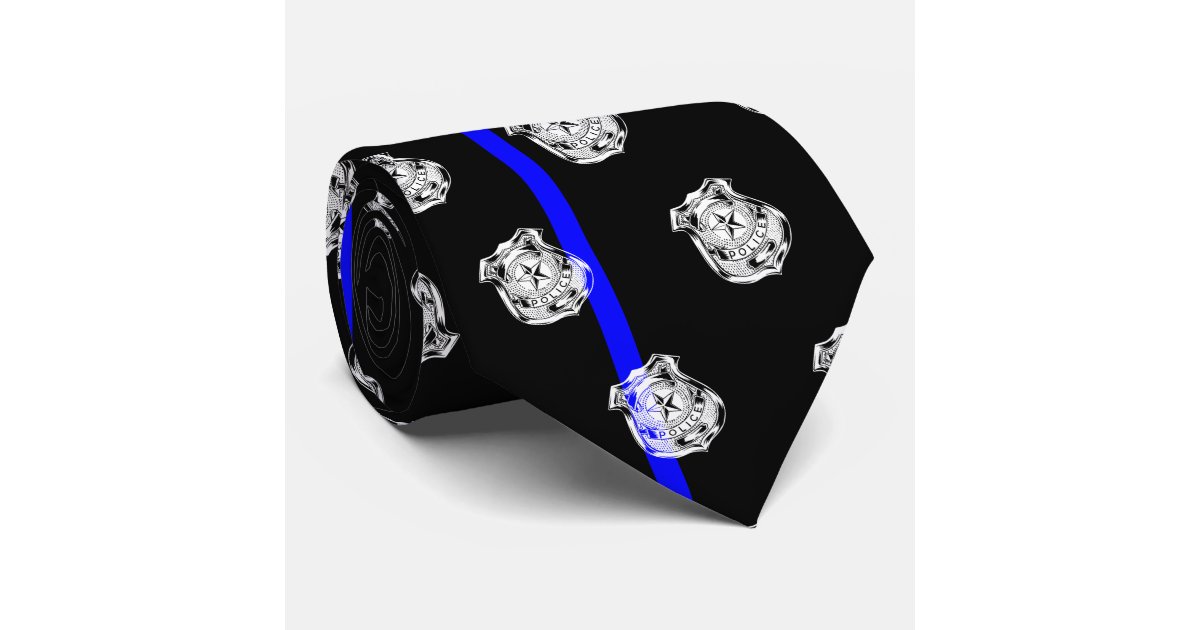 Police Thin Blue Line Officer Badge Pattern Black Neck Tie | Zazzle