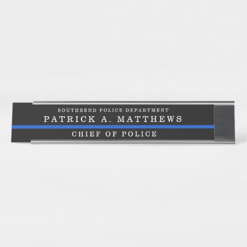 Police Thin Blue Line Simple Monogram Name Desk Name Plate | Zazzle