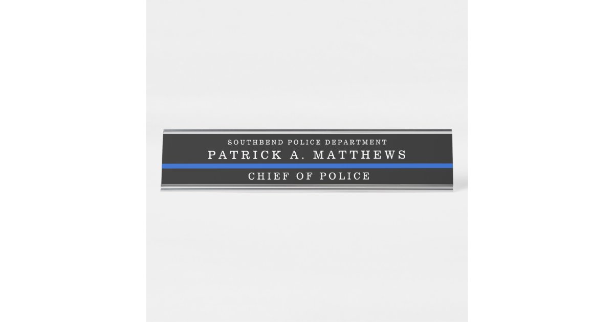 Police Thin Blue Line Simple Monogram Name Desk Name Plate | Zazzle
