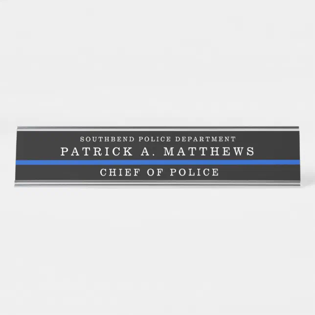 Police Thin Blue Line Simple Monogram Name Desk Name Plate | Zazzle