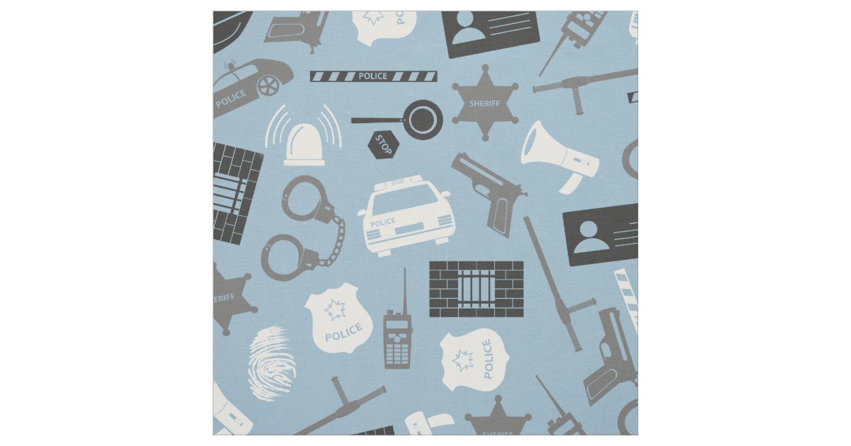 Police Tools and Symbols Blue Fabric | Zazzle