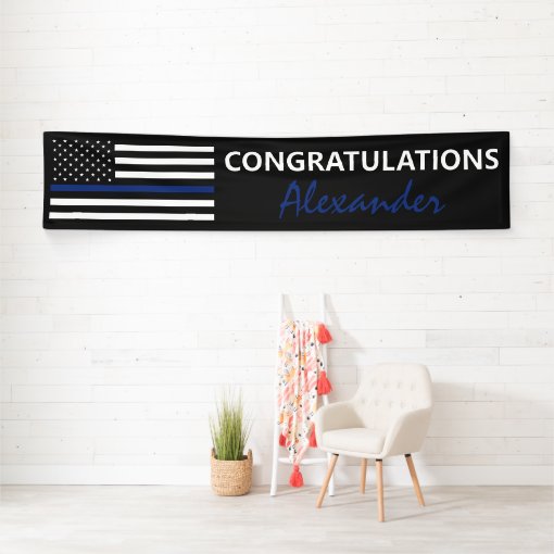 Police US Flag Thin Blue Line Banner | Zazzle