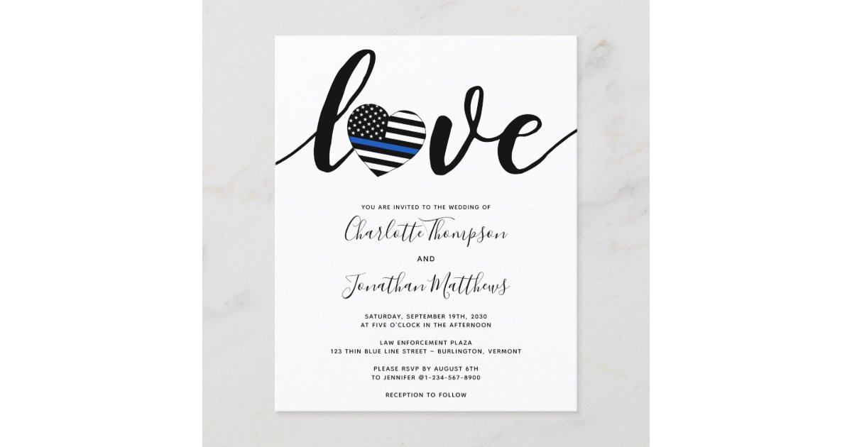 Police Wedding Thin Blue Line Budget Invitation | Zazzle