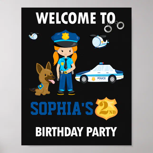 Police welcome party sign Girl police officer sign | Zazzle
