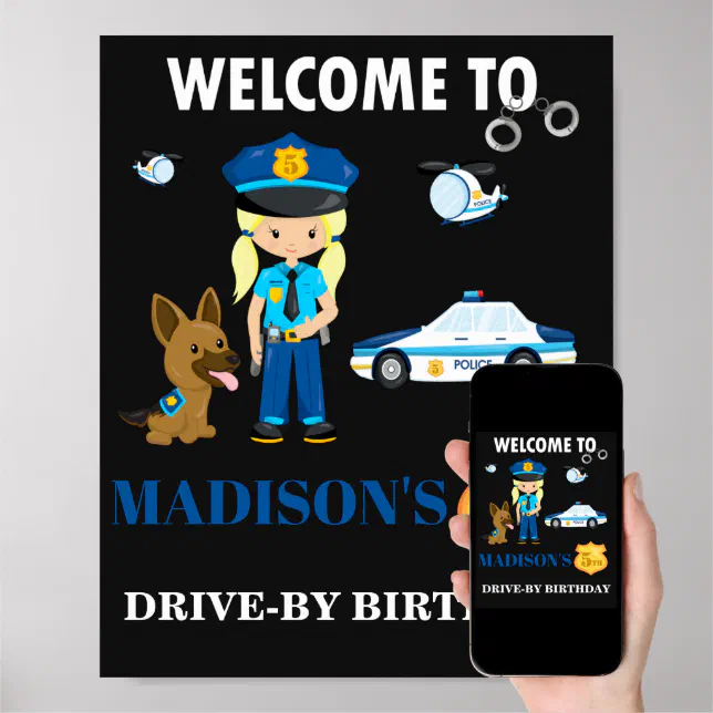 Police welcome party sign Girl police officer sign | Zazzle