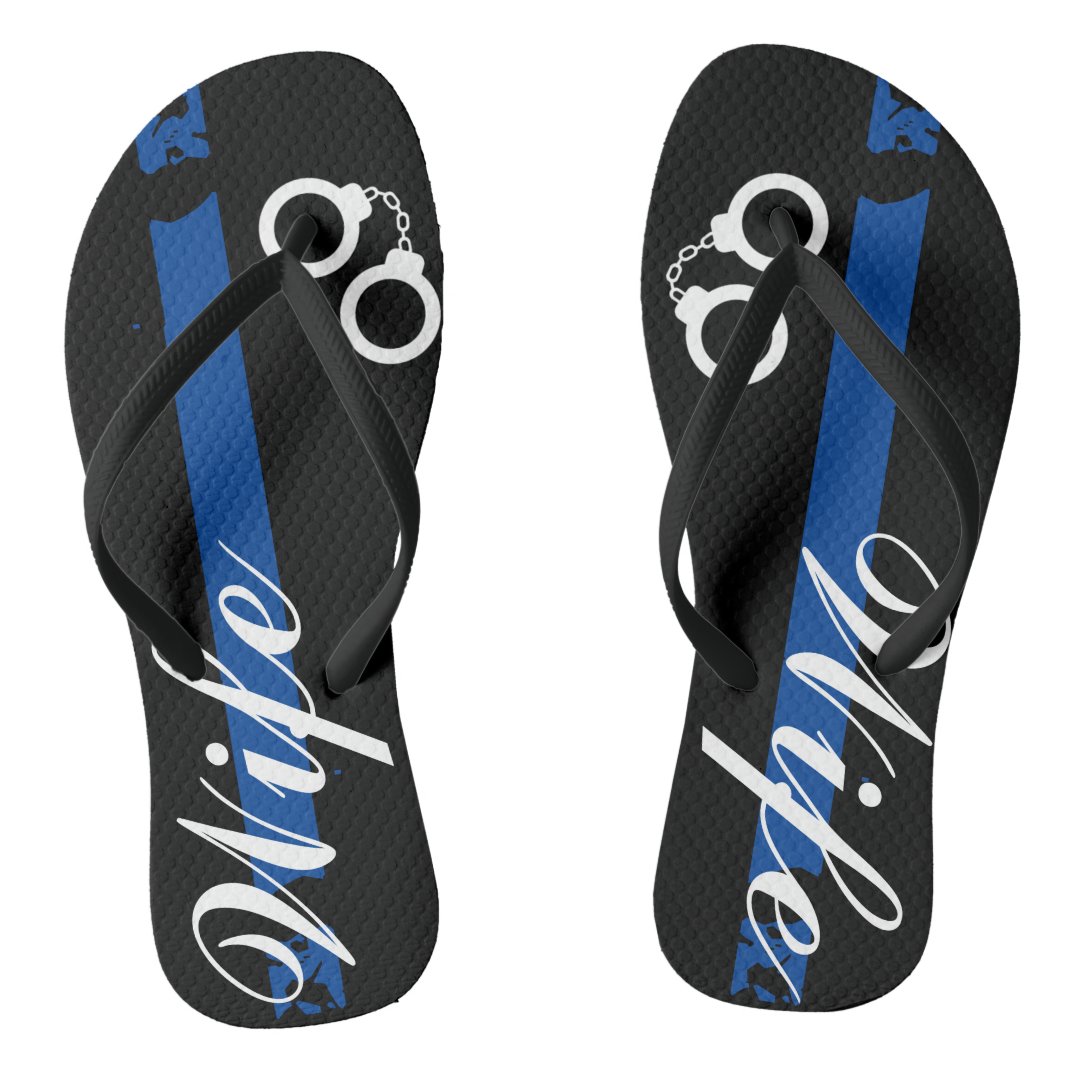 Police Wife Thin Blue Line Flip Flops | Zazzle