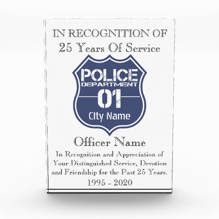 Police Years Of Service Recognition Award Any City | Zazzle.com
