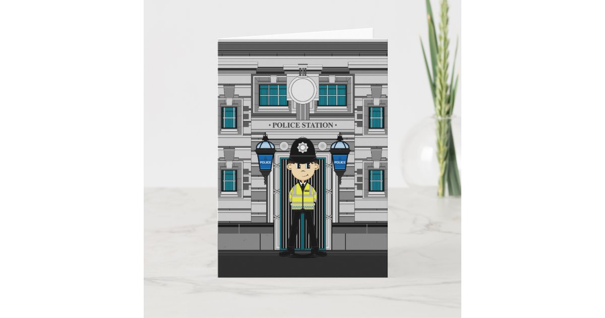 Policeman and Police Station Card | Zazzle