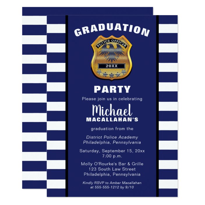 Policeman Police Badge Blue White Graduation Party Invitation | Zazzle.com