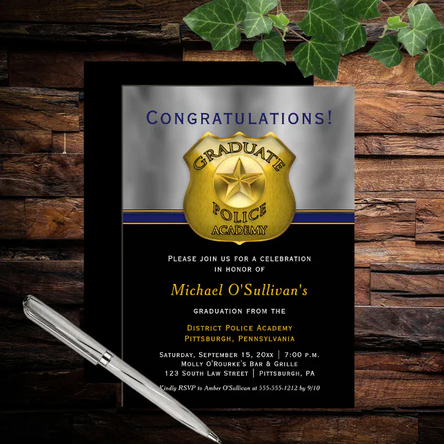 Policeman Police Cop Graduation Announcement Party | Zazzle