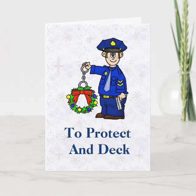 Policeman With Handcuffed Wreath Christmas Card | Zazzle