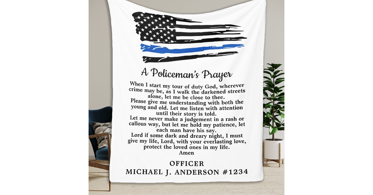 Policeman's Prayer Thin Blue Line American Flag Fleece Blanket | Zazzle