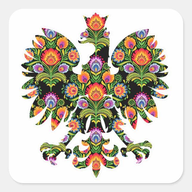 Polish Eagle Poland Wycinanki Emblem, Polish Folk Square Sticker | Zazzle