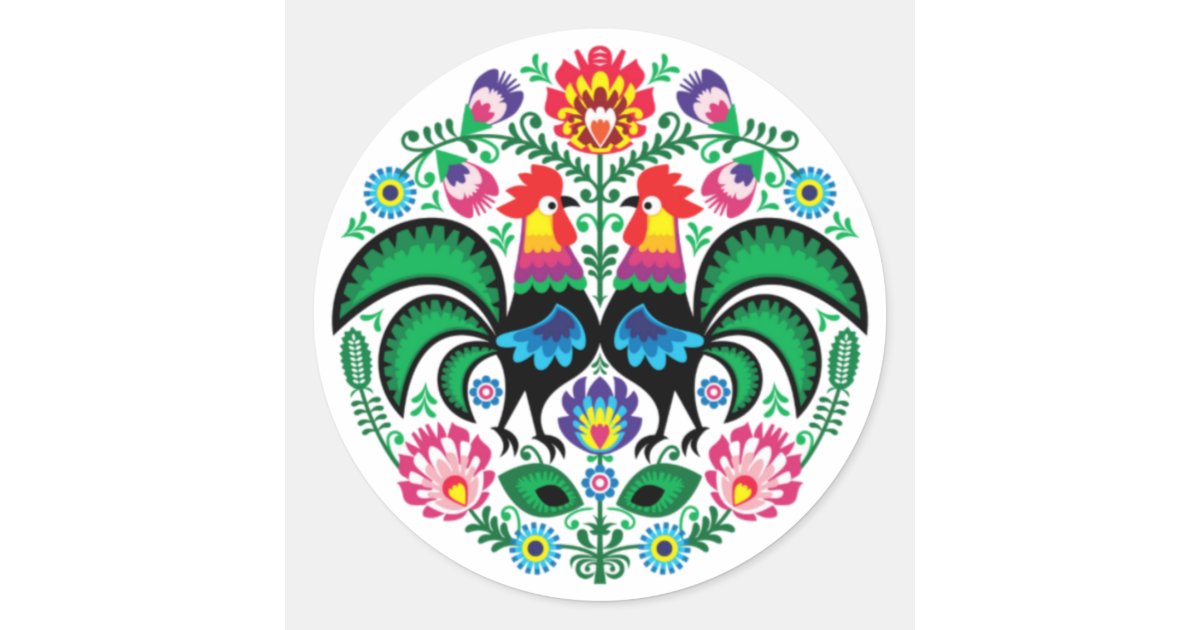 Polish Folk Art Rooster Sticker | Zazzle