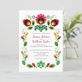 Polish Folk Flowers Red Wedding Invitation | Zazzle
