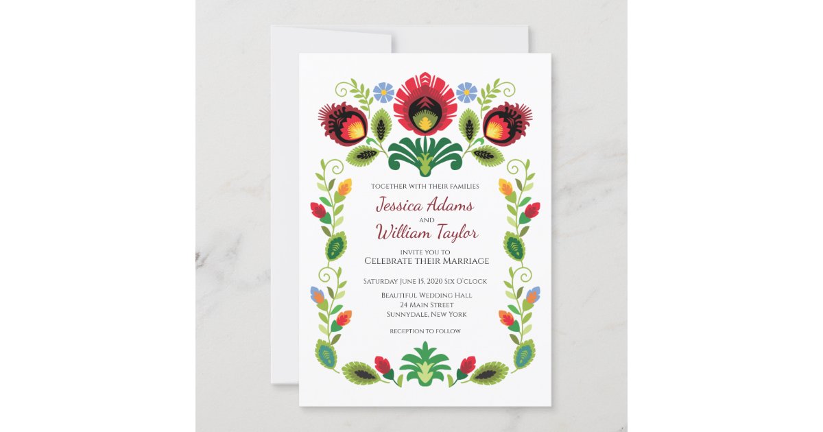 Polish Folk Flowers Red Wedding Invitation | Zazzle