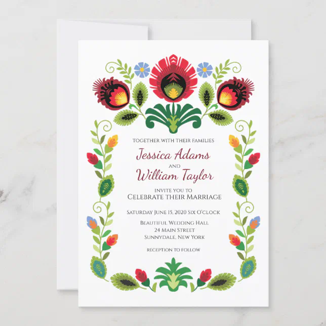 Polish Folk Flowers Red Wedding Invitation | Zazzle