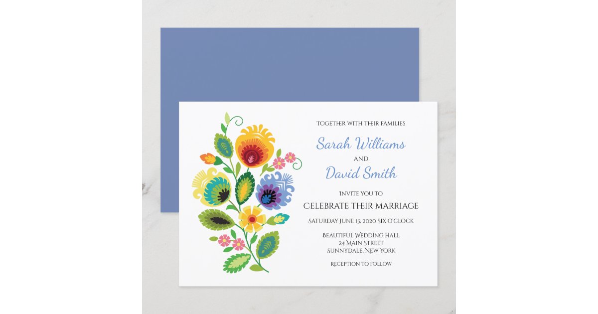 Polish Folk Flowers Yellow Wedding Invitation | Zazzle