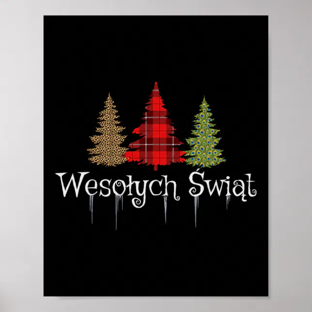 Polish Merry Christmas Wesolych Swiat Plaid Trees Poster | Zazzle