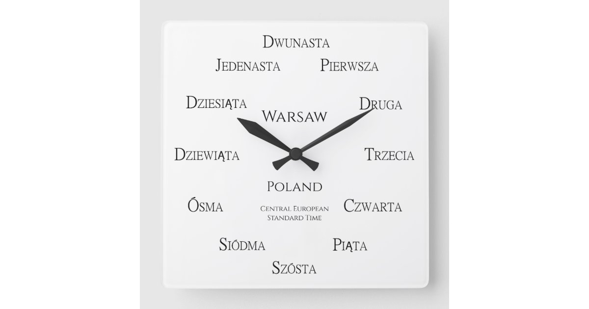 Polish Numbers Custom City Country Time Zone Square Wall Clock | Zazzle