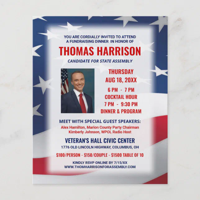 Political Campaign Fundraising Dinner with Photo Flyer | Zazzle