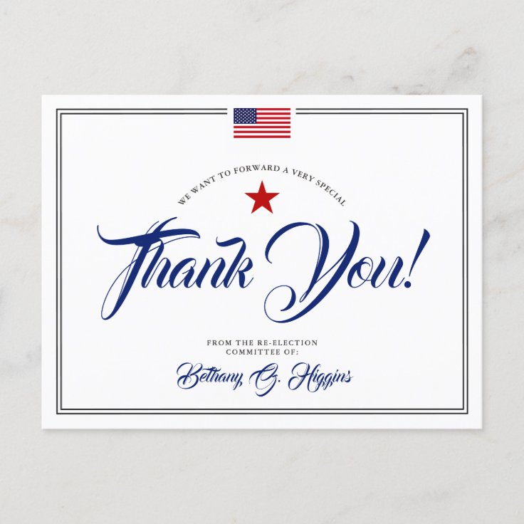 Political Donation | Patriotic Themed Thank You Postcard | Zazzle