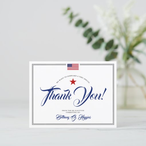 Political Donation | Patriotic Themed Thank You Postcard | Zazzle