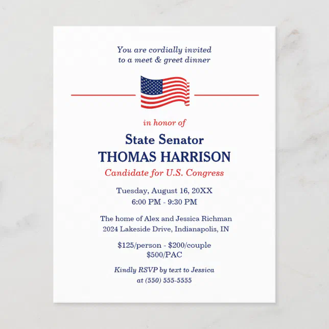Political Fundraiser Patriotic American Flag Flyer | Zazzle