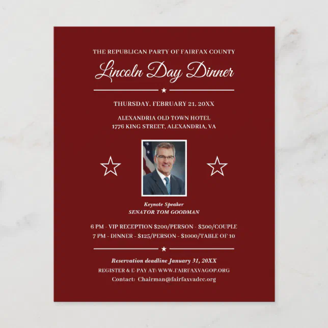 Political Fundraising Dinner Invitation with Photo | Zazzle