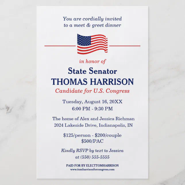 Political Fundraising Flyer with American Flag | Zazzle