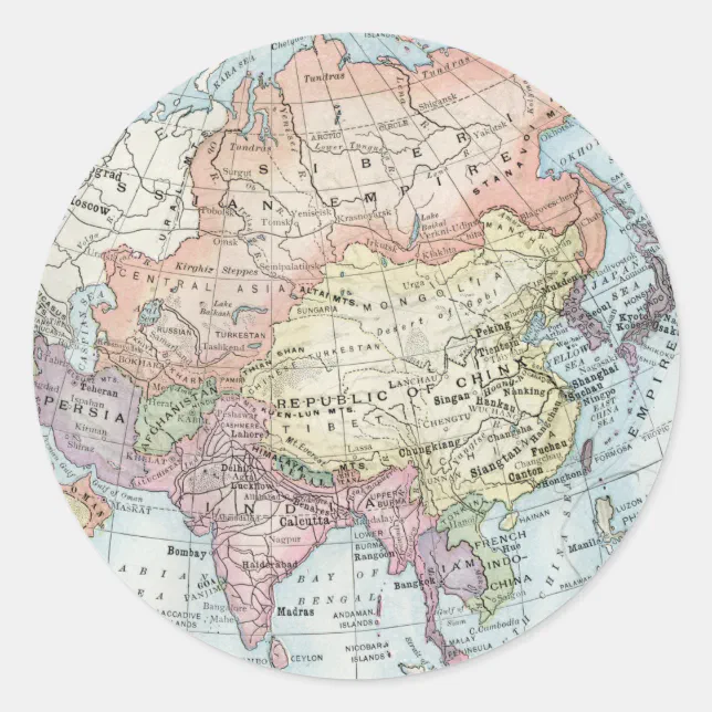 Political Map of Asia (1916) Classic Round Sticker | Zazzle
