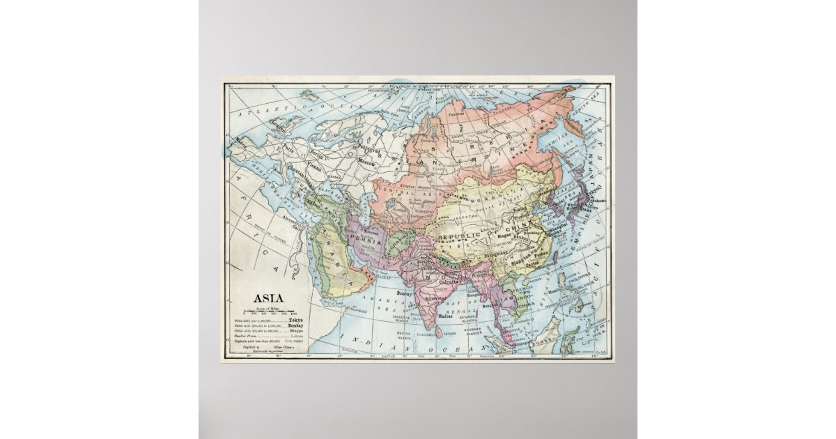 Political Map of Asia (1916) Poster | Zazzle