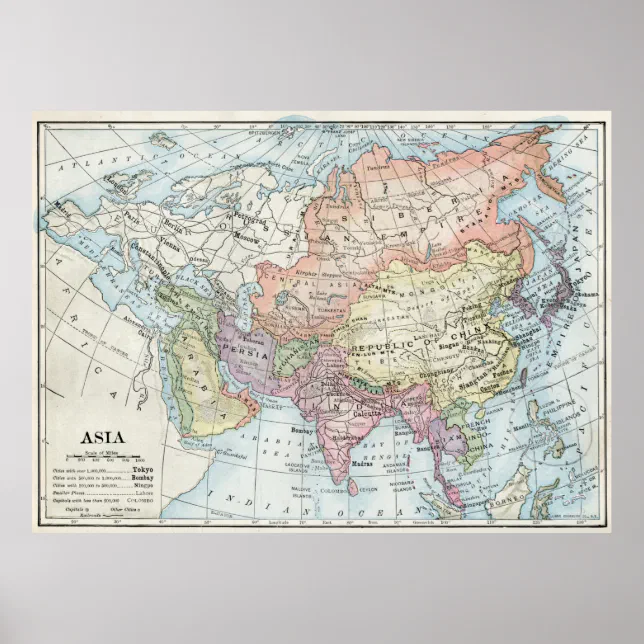 Political Map of Asia (1916) Poster | Zazzle
