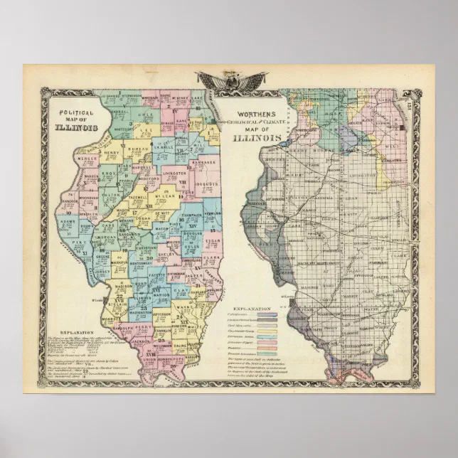 Political map of Illinois Poster | Zazzle