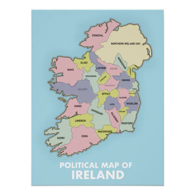 Political Map Of Ireland. Poster | Zazzle