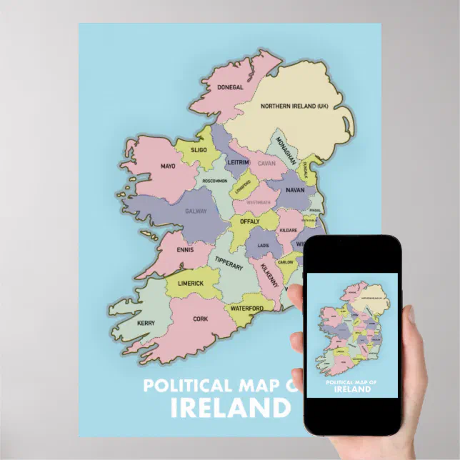 Political Map Of Ireland. Poster | Zazzle