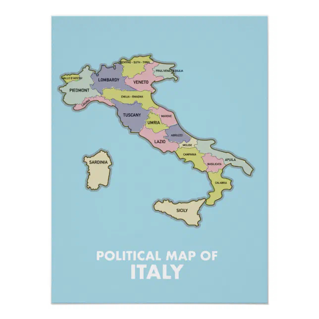 Political map of Italy Poster | Zazzle