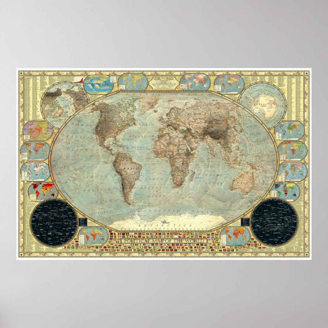 Political Map of the World - Imperial Decorative Poster | Zazzle