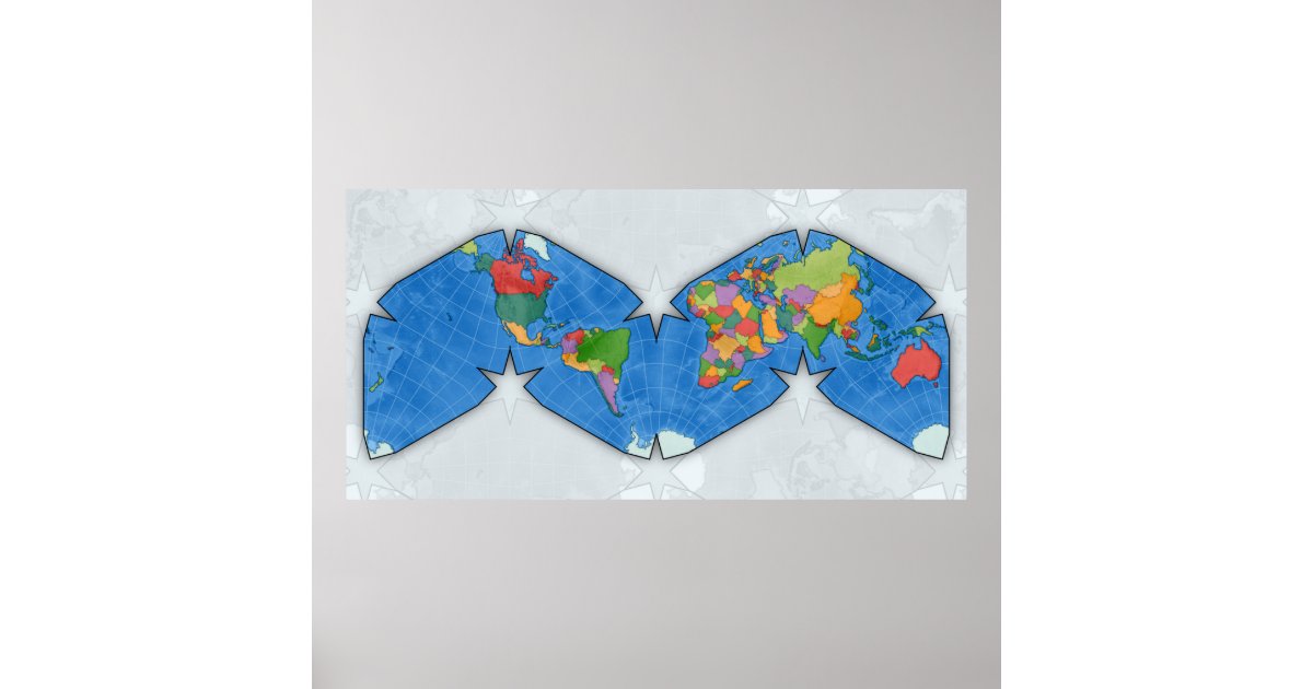 Political World Map Cahill-Keyes projection Poster | Zazzle